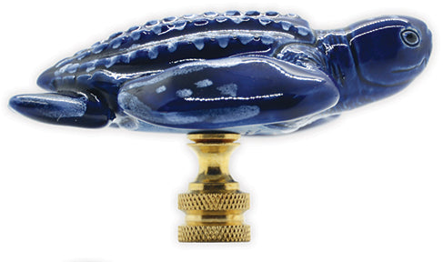 Hand-Painted Ceramic Blue Sea Turtles – Decorative Arts Lamp Finials