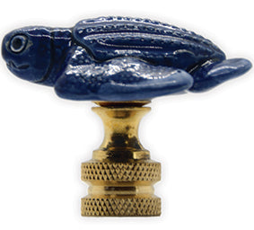 Hand-Painted Ceramic Blue Sea Turtles – Decorative Arts Lamp Finials